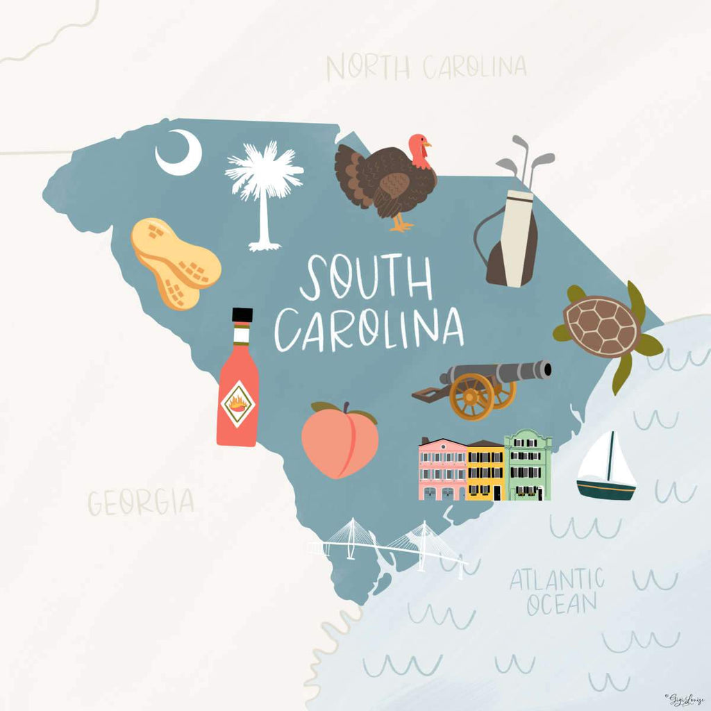 South Carolina Map Canvas Wall Art | Prints